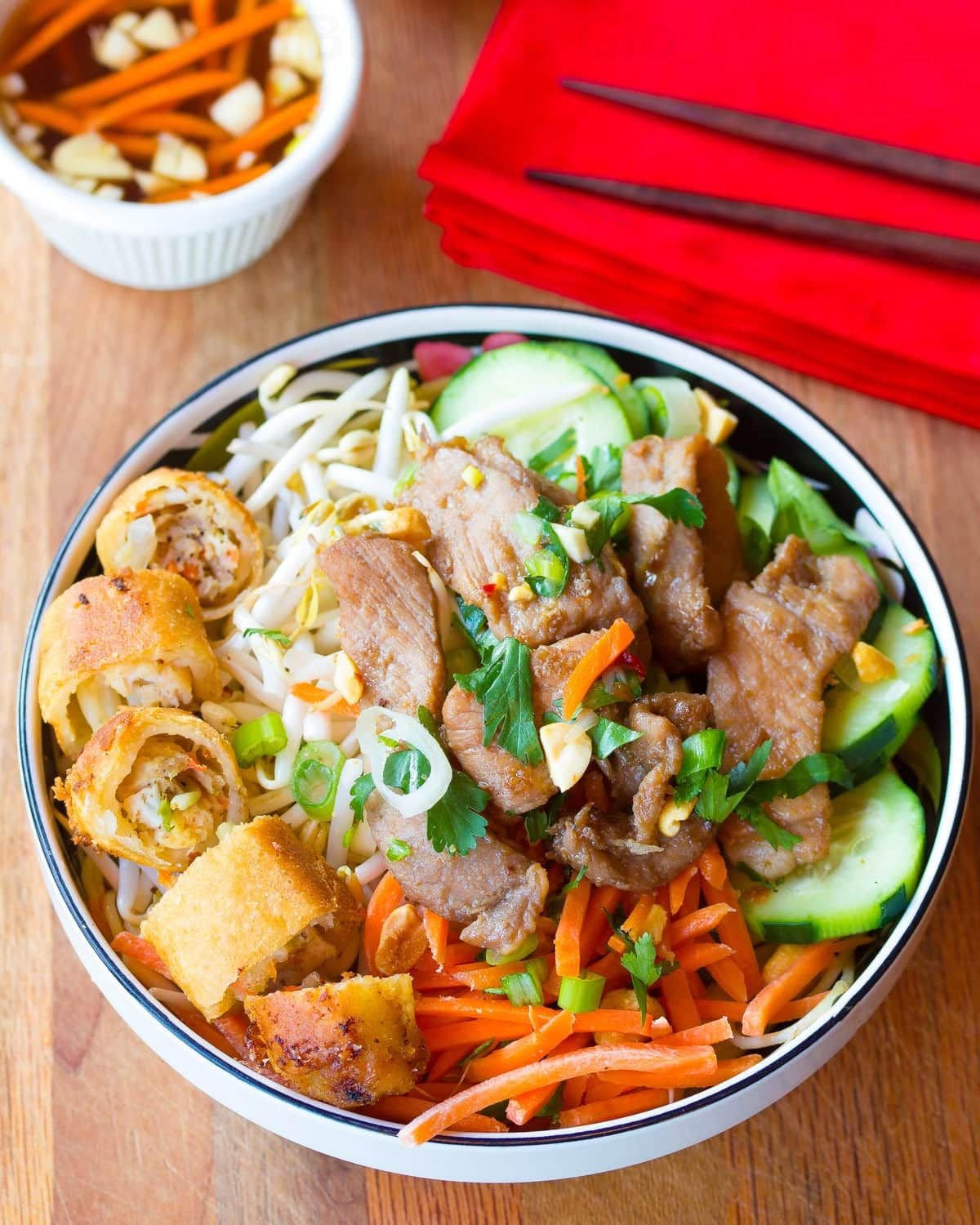 Bún Chả Giò (Vietnamese Spring Roll Noodle Bowl)